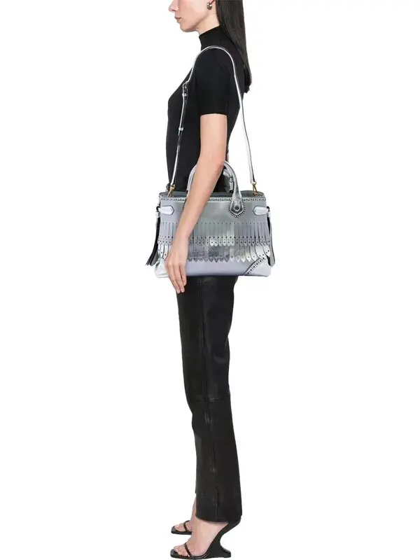 Burberry Medium Metallic Leather Brogue Banner Satchel - Silver