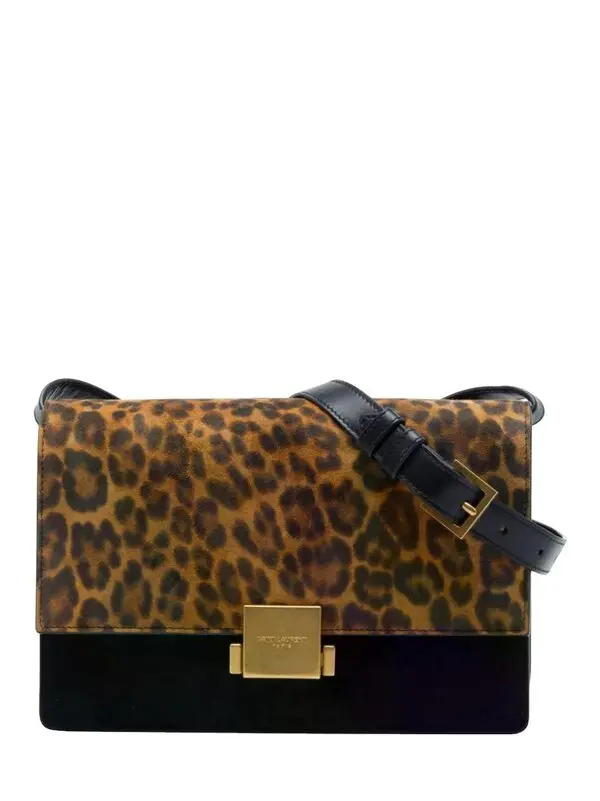 Saint Laurent Medium Calfskin And Leopard Printed Suede Bellechasse Crossbody Bag - Black