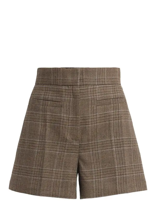 Sandro Wool Check High Rise Tailored Shorts - Brown