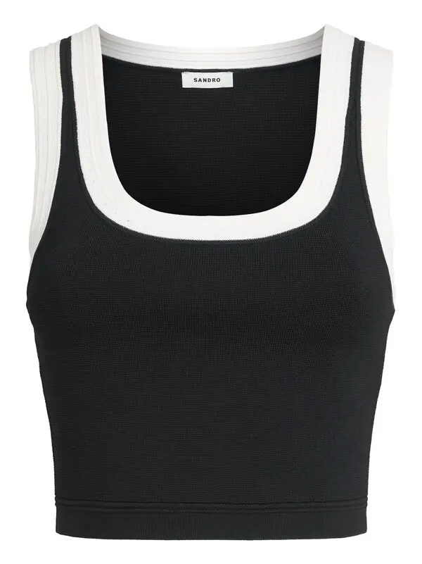 Sandro Two-tone Cropped Knitted Tank Top - Black