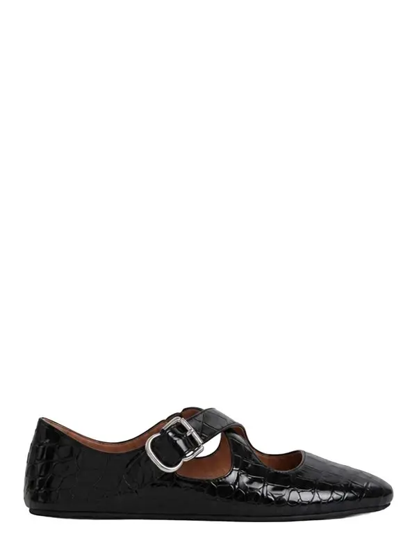 Alaïa Croc-effect Leather Criss-cross Ballet Flats - Black