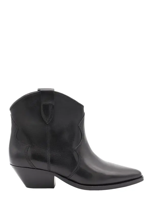 Isabel Marant Étoile Smooth Leather Cowboy Ankle Boots - Black