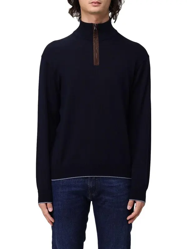 Paul & Shark Virgin Wool Highneck Sweater With Zip - Blue