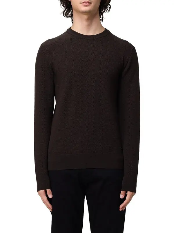 BROOKSFIELD Two-tone Crewneck Sweater In Textured Jersey - Brown