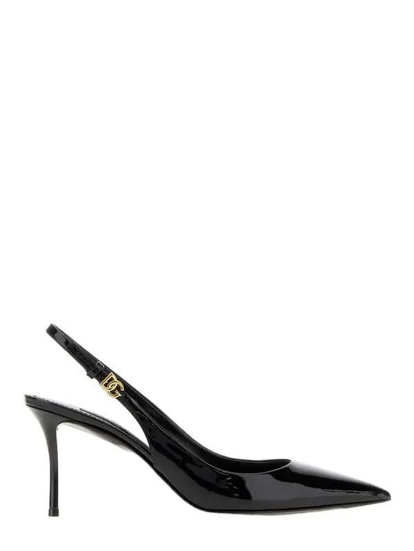 Dolce & Gabbana Patent Leather Slingback Pumps With Dg Logo - Black