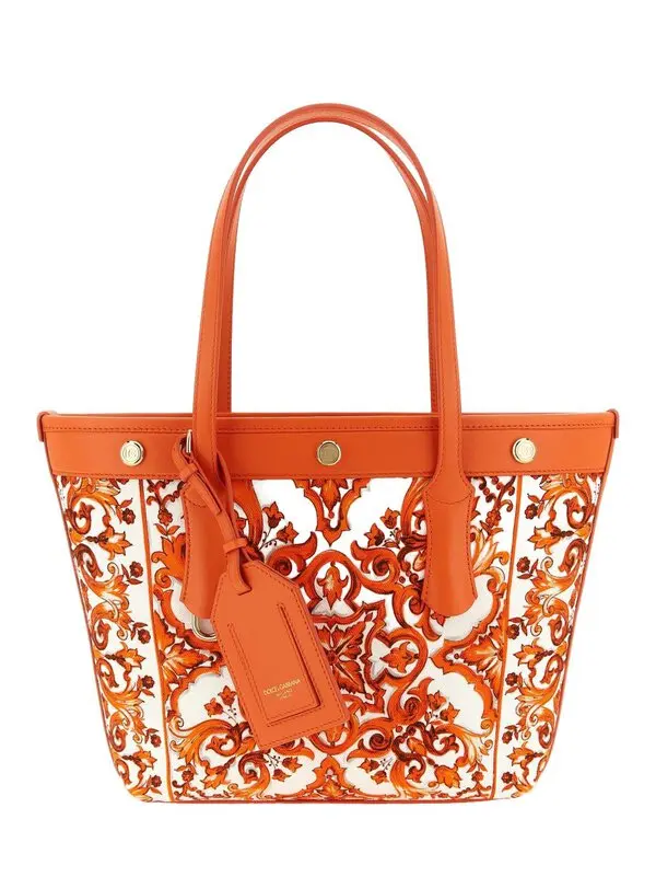 Dolce & Gabbana Printed Tote Bag With Leather Trim - Orange