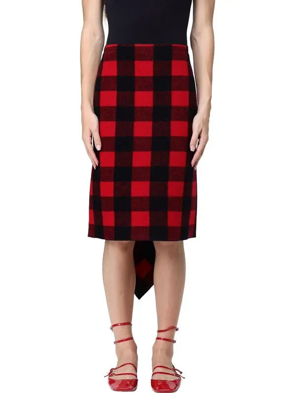 N° 21 Asymmetrical Check Wool Blend Mini Skirt - Red