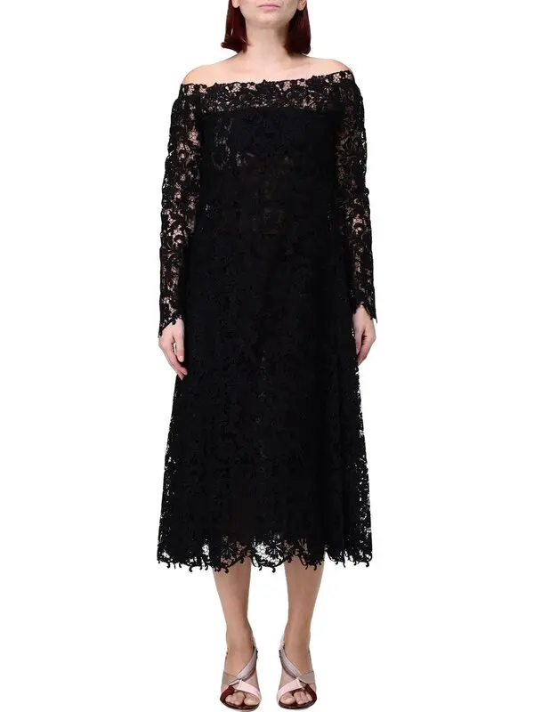 Fendi A-line Lace Midi Dress - Black