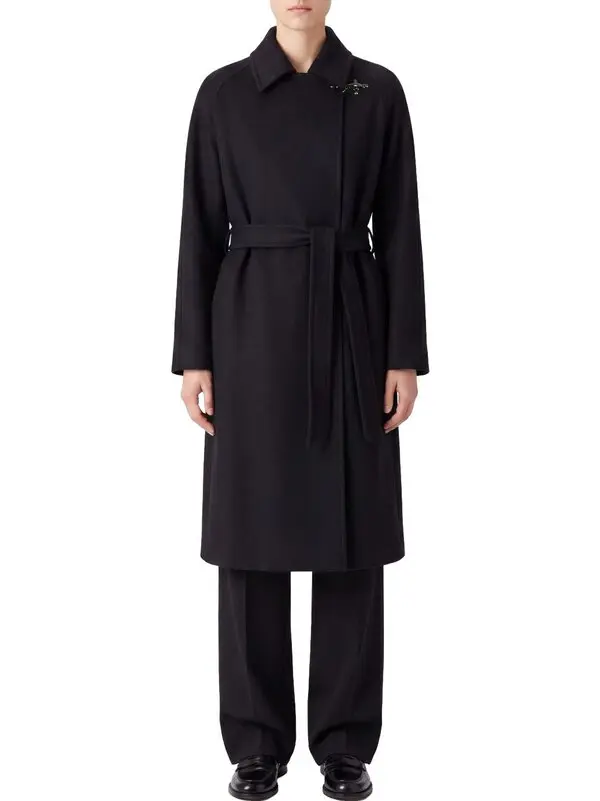 FAY Long Double-breasted Wool And Cashmere Coat With Belt And Toggles - Black