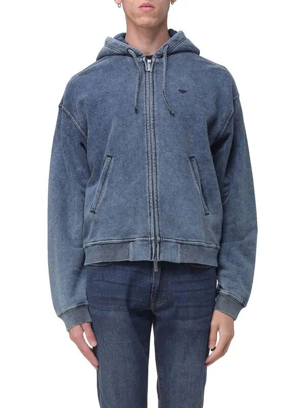 Emporio Armani Cotton Zip-up Hoodie Sweatshirt With Embroidered Logo - Navy