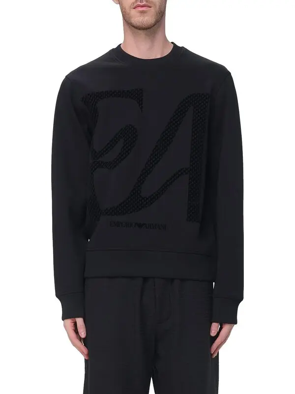 Emporio Armani High Neck Zip-up Sweatshirt With Eagle Logo - Navy