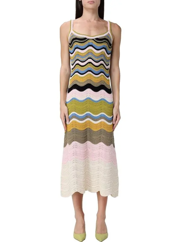 La DoubleJ Zig-zag Crochet Midi Dress - Pink
