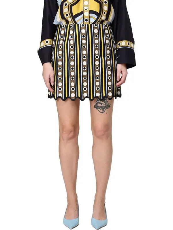 La DoubleJ Baia Geometric Print Stretch Cotton Mini Skirt - Brown