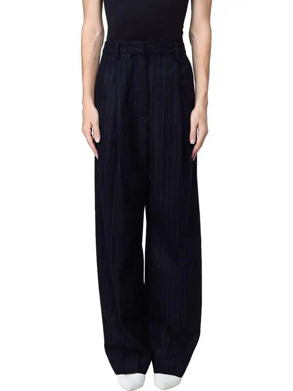 THELATEST Pinstriped Wool Blend High-waisted Wide-leg Palazzo Trousers - Blue