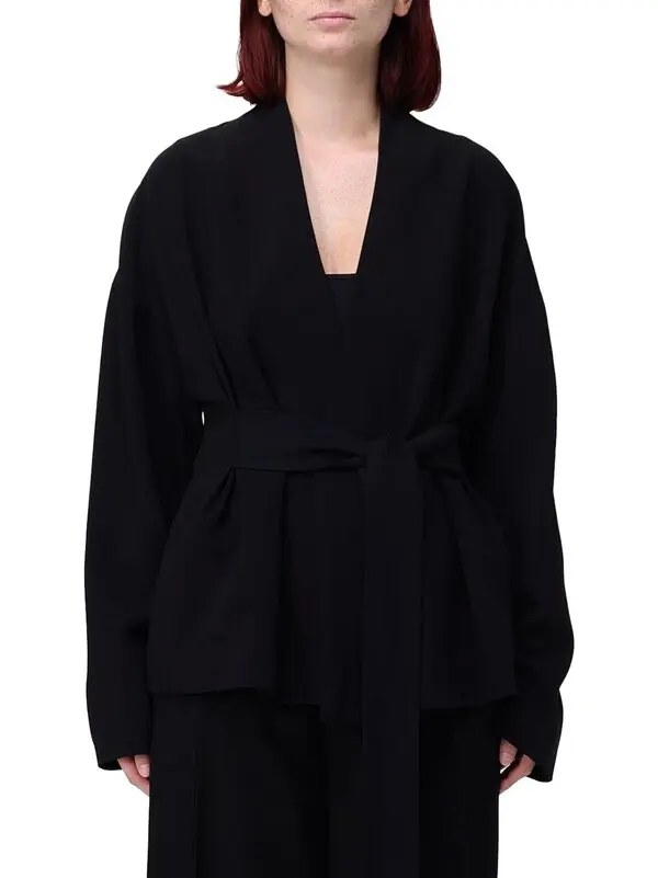 Alberta Ferretti Short V-neck Robe Jacket In Viscose - Black