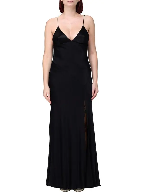 Alberta Ferretti Viscose Long Slip Dress With Front Slit - Black