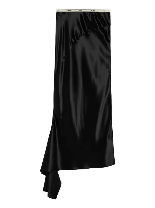 Celine Satin Skirt With Logo Waistband - Black