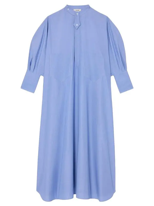 Celine Midi Shirt Dress With Mandarin Collar - Blue