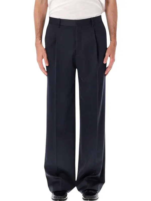 LARDINI Wide-leg Pleated Pure Virgin Wool Trousers - Blue