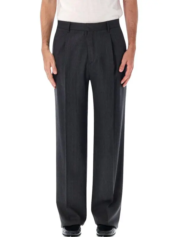 LARDINI Wide-leg Pleated Stretch Virgin Wool Trousers - Grey