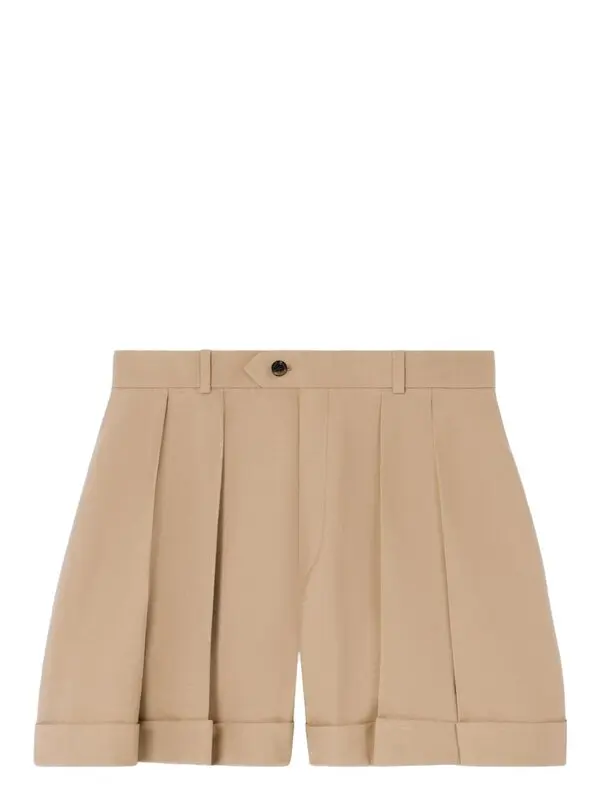 Celine Pleated Shorts With Cuffed Hem - Beige