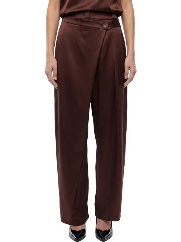Pinko Wide Leg Satin Wrap Pants - Brown