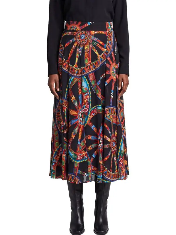 Dolce & Gabbana Carretto Siciliano Print Silk Blend Flared Midi Skirt - Multicolor