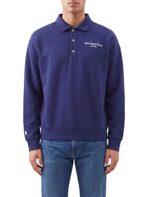 Polo Ralph Lauren Long-sleeved Cotton-blend Polo Shirt With Embroidered Logo - Blue