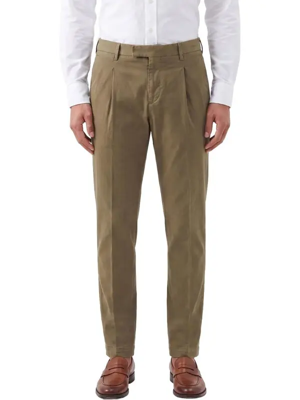 PT TORINO Pleated Slim Fit Stretch Cotton Chino Trousers - Dove Grey