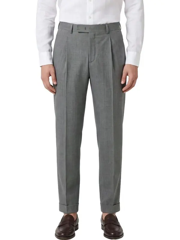PT TORINO Pleated Slim Fit Tailored Trousers In Virgin Wool - Grey