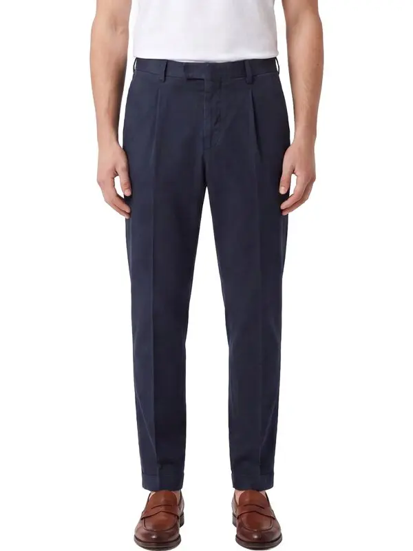 PT TORINO Pleated Slim Fit Stretch Cotton Chino Trousers - Blue