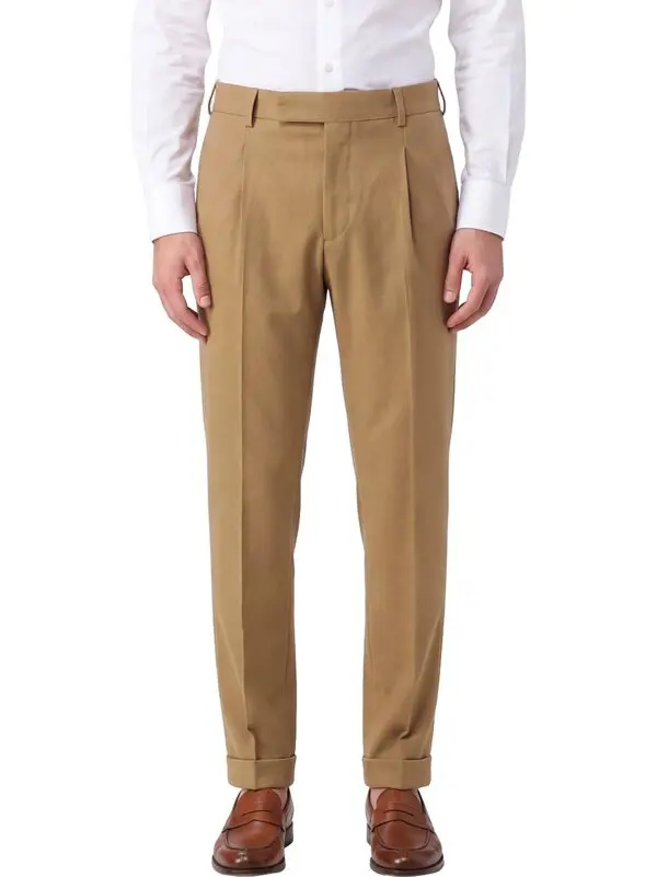 PT TORINO Slim Fit Tailored Trousers In Virgin Wool And Cashmere Blend - Camel