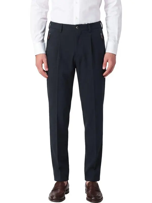 PT TORINO Pleated Slim Fit Stretch Trousers - Blue