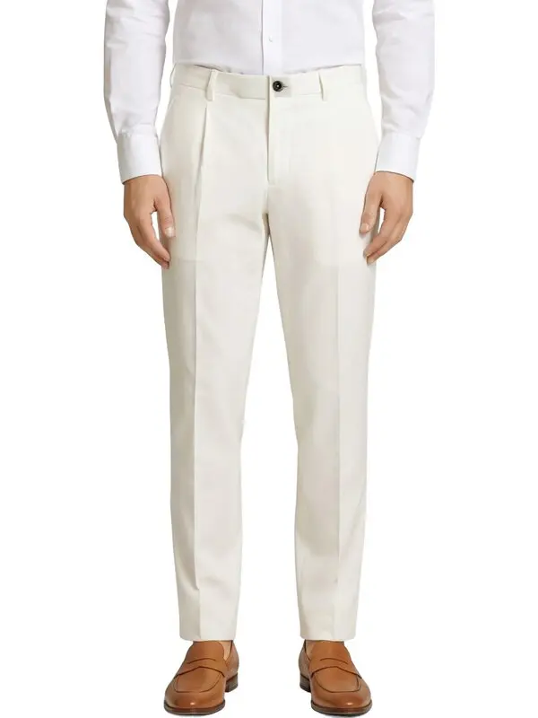 PT TORINO Pleated Slim Fit Stretch Trousers - White