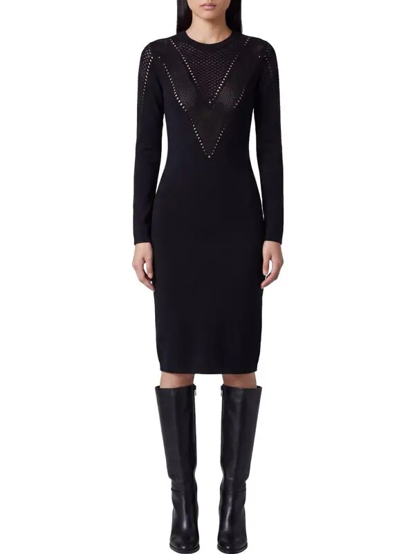 Liu Jo Long-sleeved Openwork Jersey Midi Sheath Dress - Black