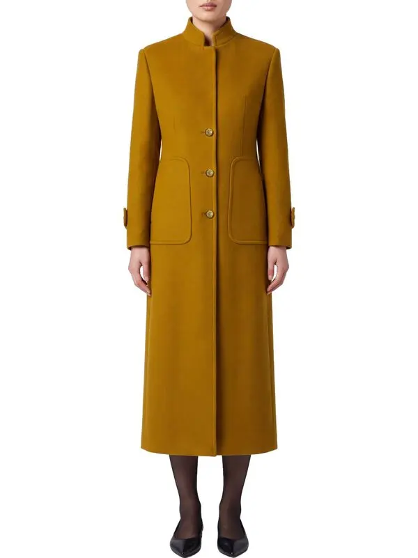 Pinko Single-breasted Long Wool And Cashmere Blend Coat With High Neck - Green