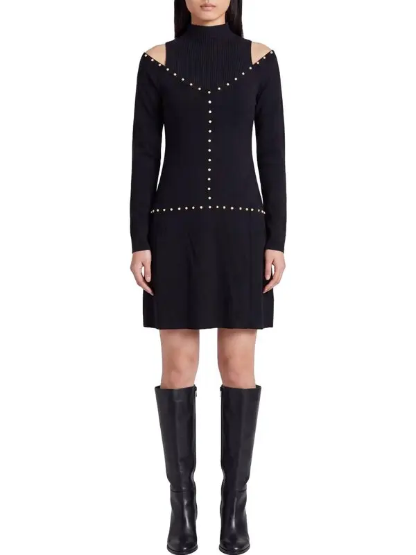 Liu Jo Cut-out Shoulder Knit Mini Dress With Stud Embellishments - Black