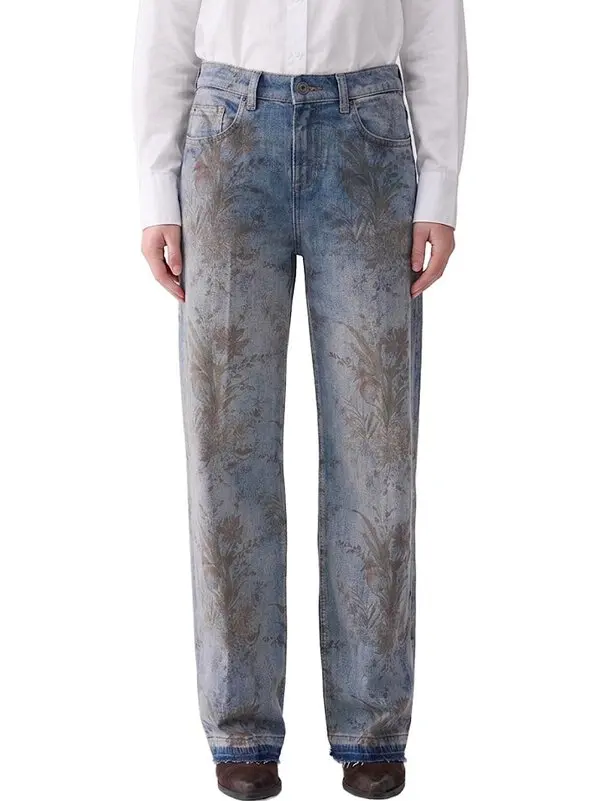 Liu Jo Floral Print Wide-leg Cotton Denim Jeans - Blue