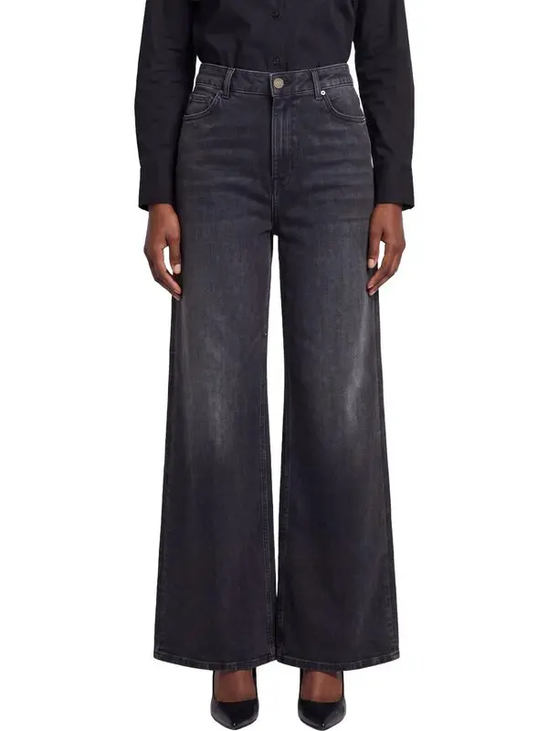 TWINSET High-waisted Wide-leg Cotton Blend Denim Jeans - Black