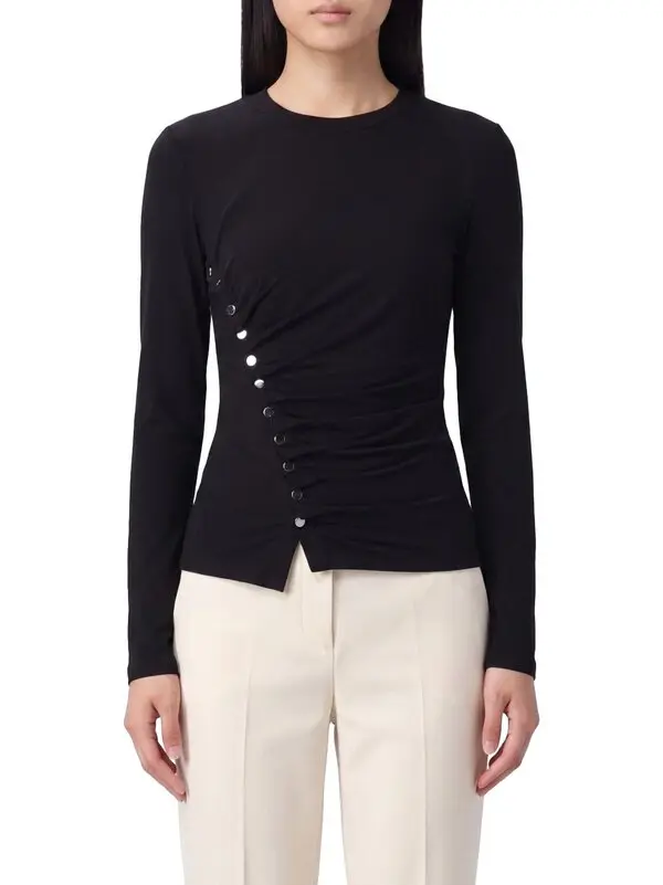 Rabanne Draped Viscose Top With Asymmetrical Hem - Black