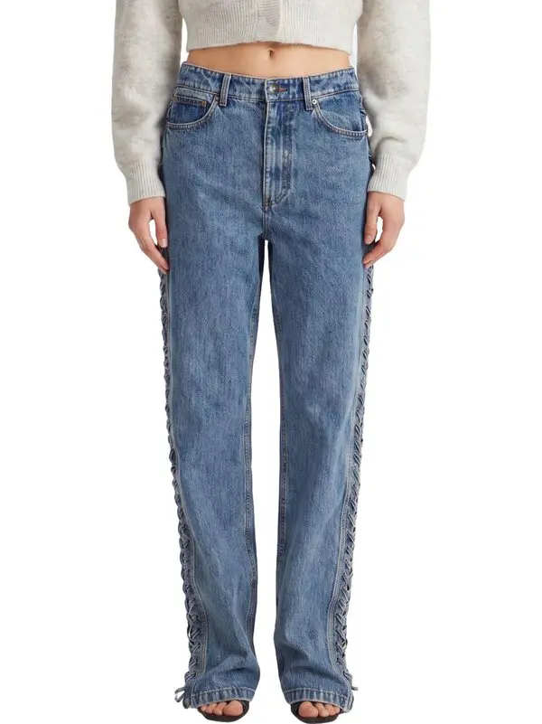 ROTATE BY BIRGER CHRISTENSEN Mid-rise Straight Jeans With Woven Straps - Blue