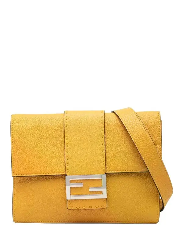 Fendi Selleria Leather Baguette Crossbody Bag - Yellow