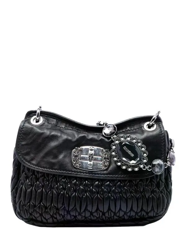 Miu Miu Matelassé Nappa Crystal Chain Crossbody Bag - Black