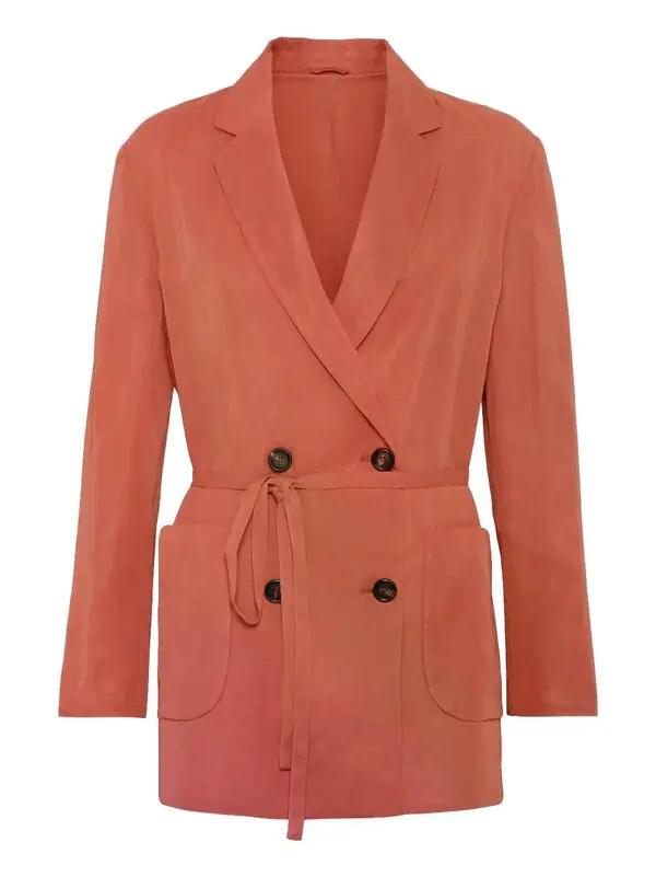 Brunello Cucinelli Double-breasted Belted Cotton Blazer - Orange