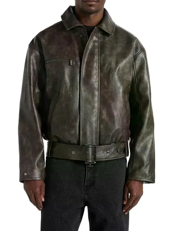 Manière De Voir Ezra Leather Belted Bomber Jacket - Brown
