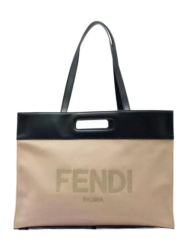 Fendi Canvas Logo Cut Out Handle Shopper Tote Satchel - Neutrals