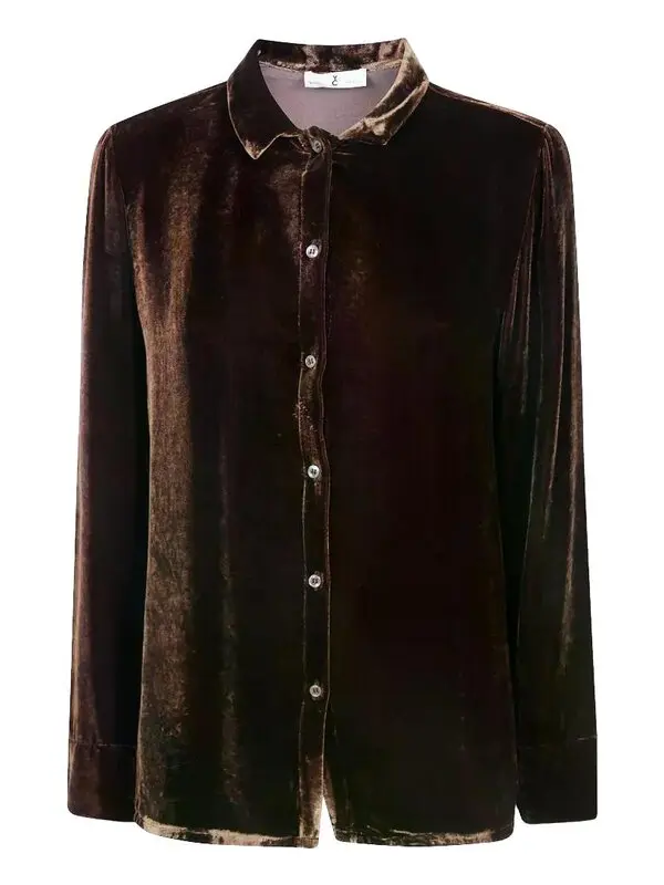WHYCI Long-sleeved Velvet Shirt - Brown