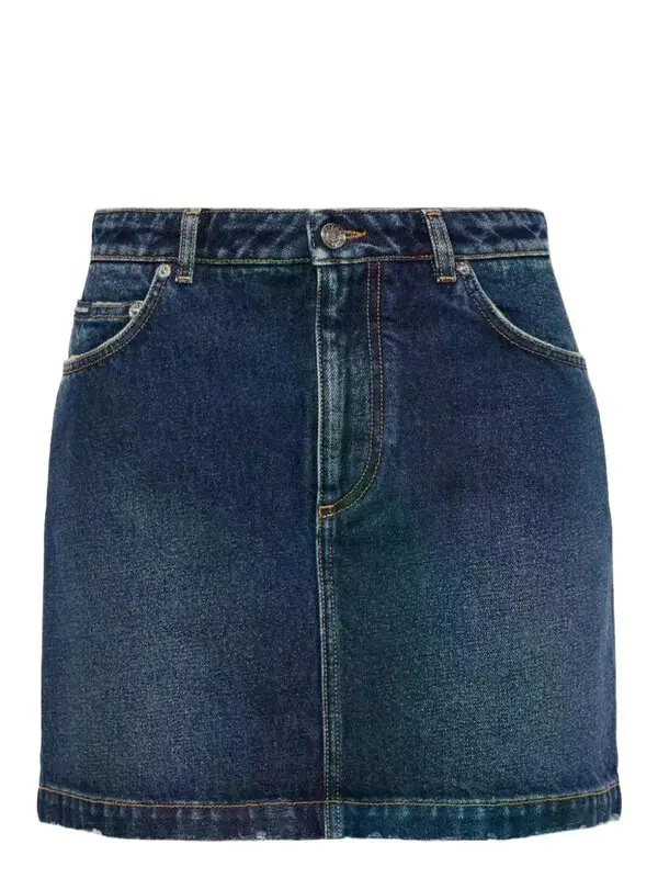 Dolce & Gabbana Logo Plaque Denim Mini Skirt - Blue