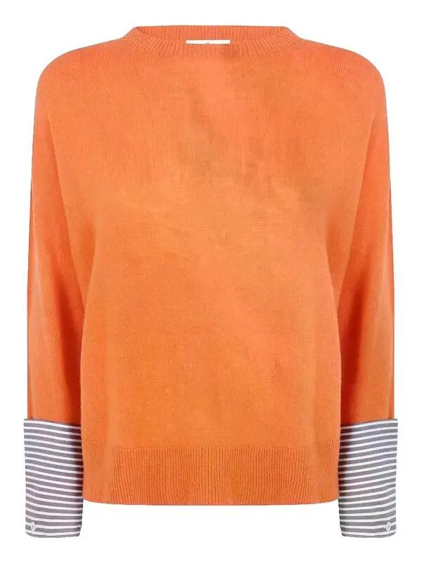 WHYCI Striped Cuff Wool Sweater - Orange