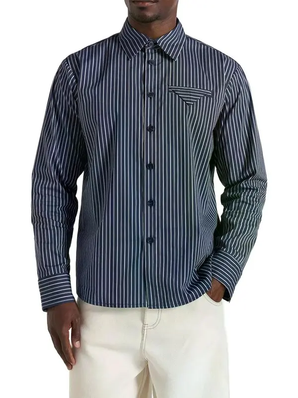 Manière De Voir Navy Pinstripe Long Sleeve Shirt - Blue